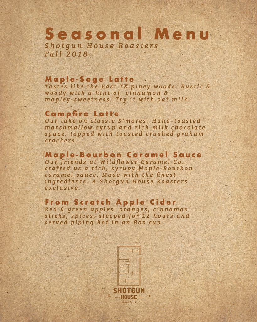 Our Fall Drink Menu is available now! – Shotgun House Coffee Roasters